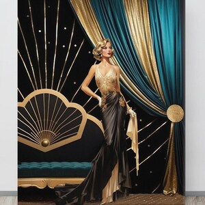 Art Deco Flapper Girl Canvas Print; Wall Art Fashion – 1920s Black Gold ...