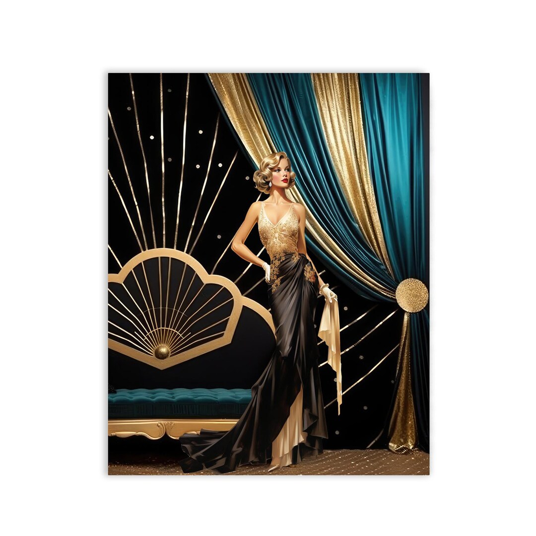 Art Deco Flapper Girl Canvas Print; Wall Art Fashion – 1920s Black Gold ...