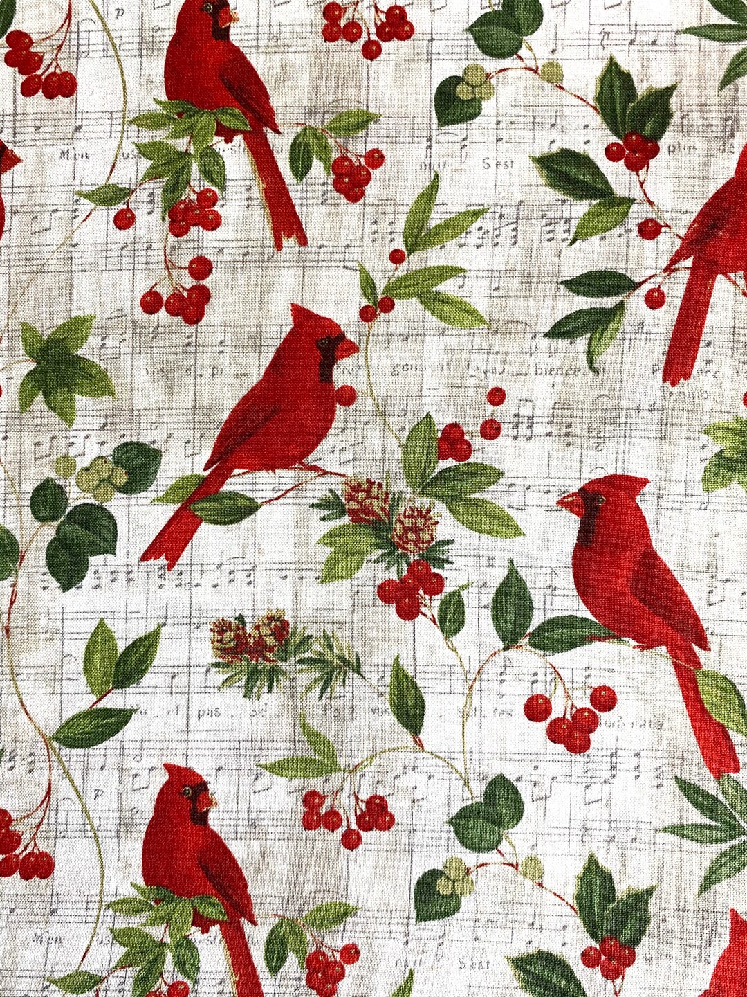 Fabric by the Half Yard Cardinal Birds and Music, Christmas Fabric ...