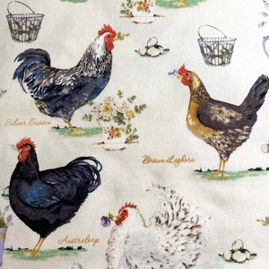 Fabric by the Half Yard - Named Chickens and Tea Cups, Chicken Fabric ...