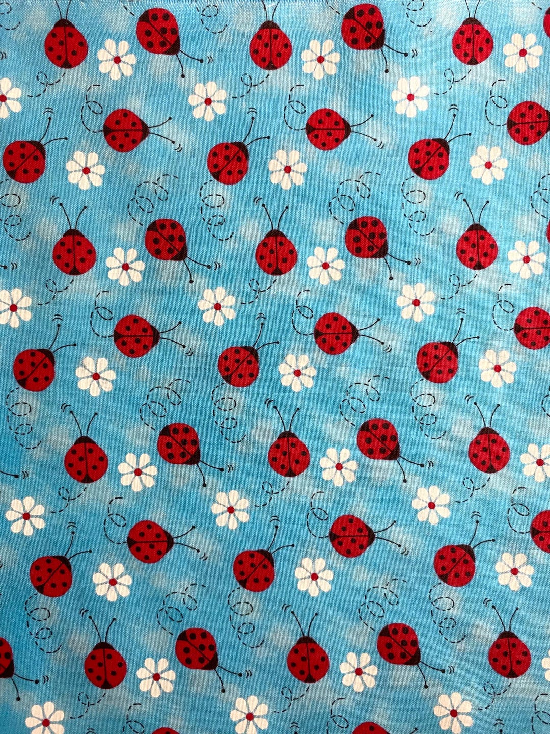 Fabric by the Half Yard - Little Ladybug, Ladybug Fabric, Blue ...