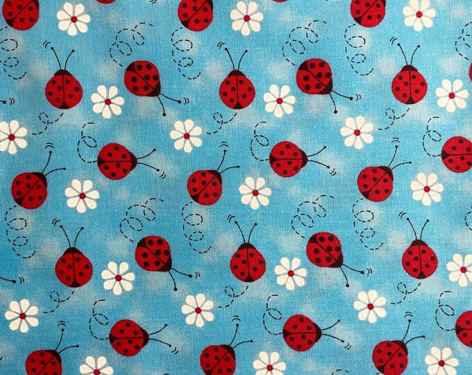 One 17 Inch Piece of Fabric - Little Ladybug, Ladybug Fabric, Blue ...