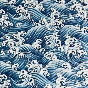 Fabric by the Half Yard Packed Waves, Blue, Metallic Silver, Ocean ...