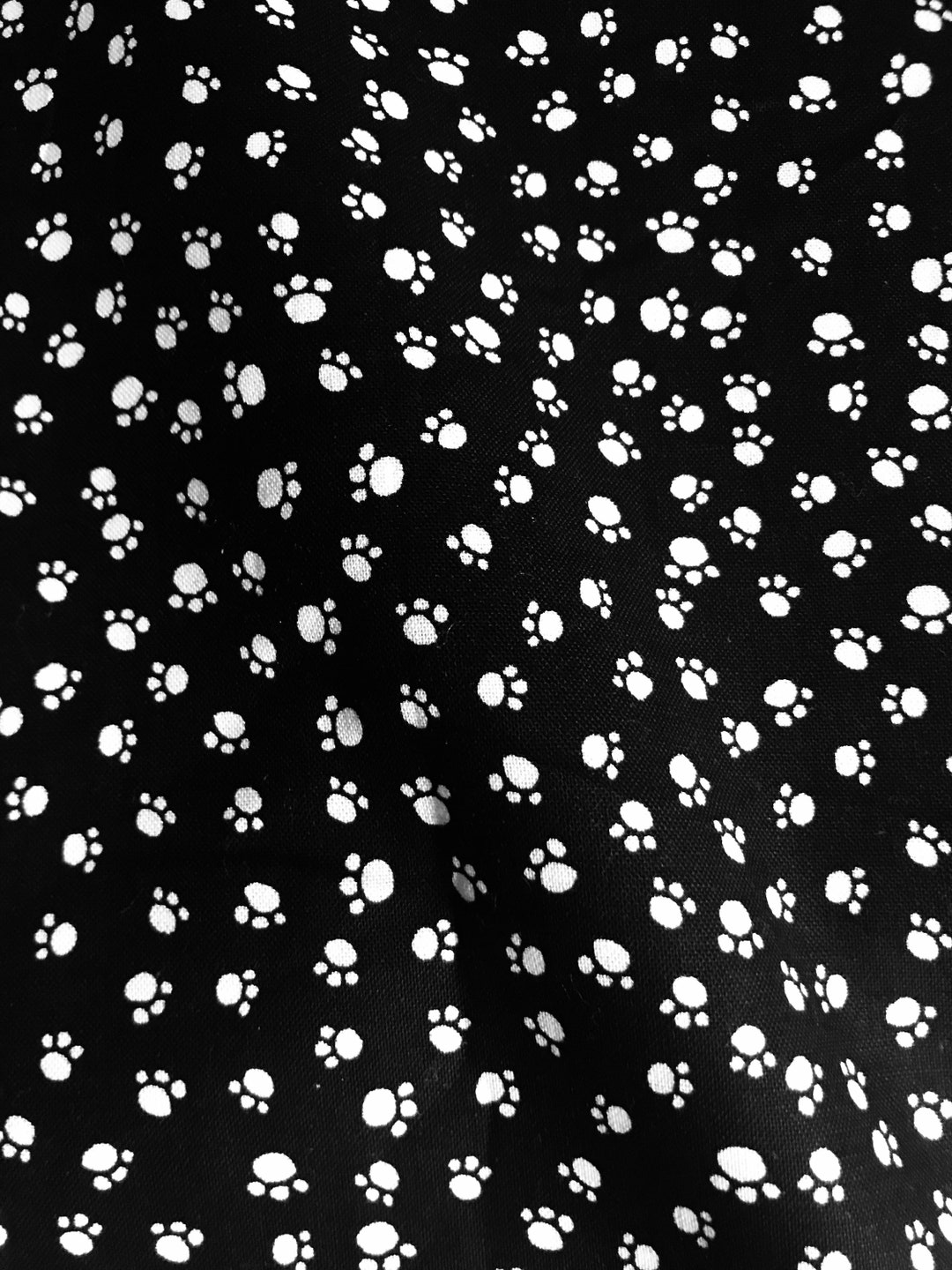 Fabric by the Half Yard - Small Paw Prints, Black With White Paw Prints ...