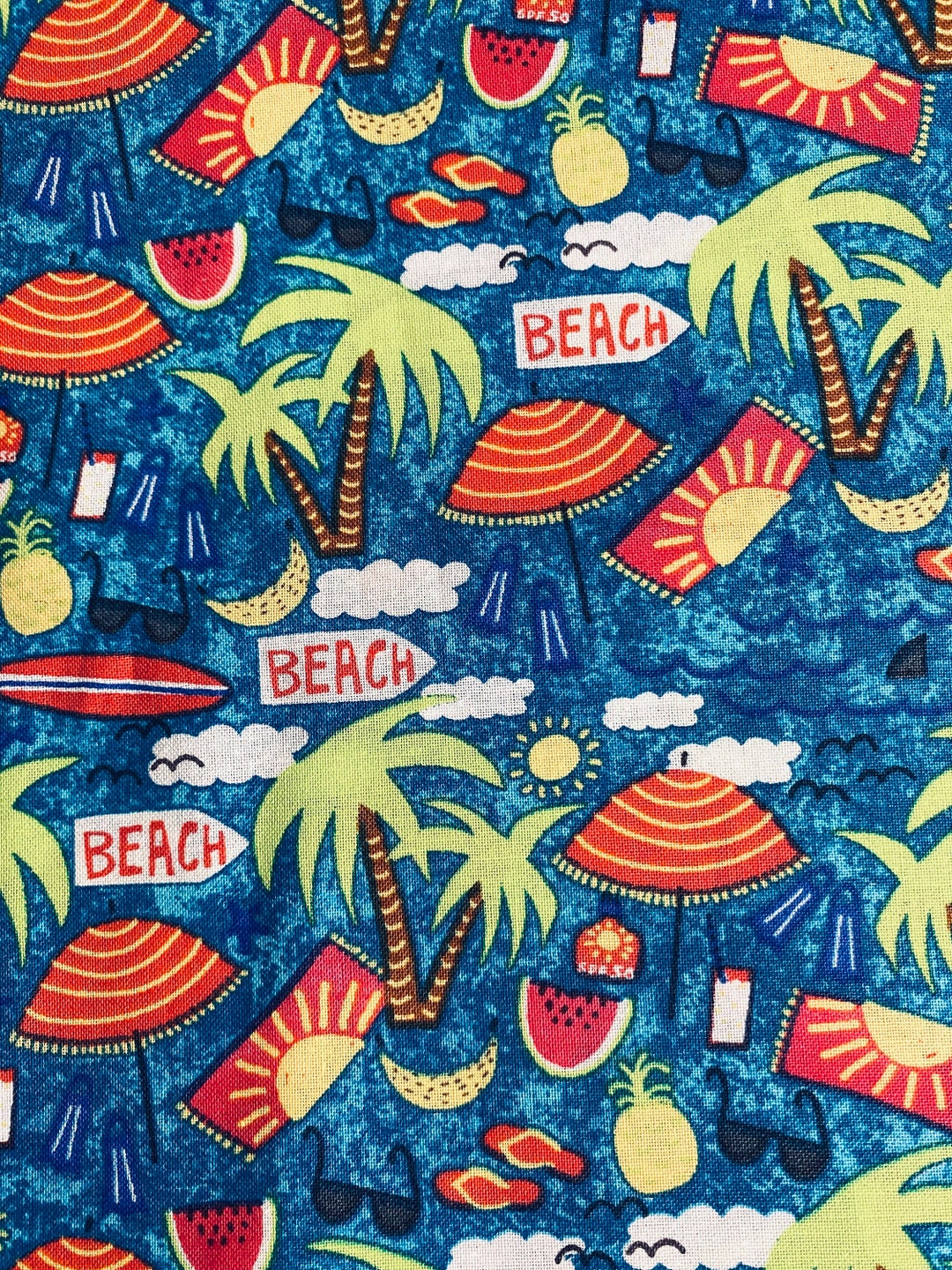 Fabric by the Half Yard - Beach Scene, Tropical Fabric, Travel Fabric ...