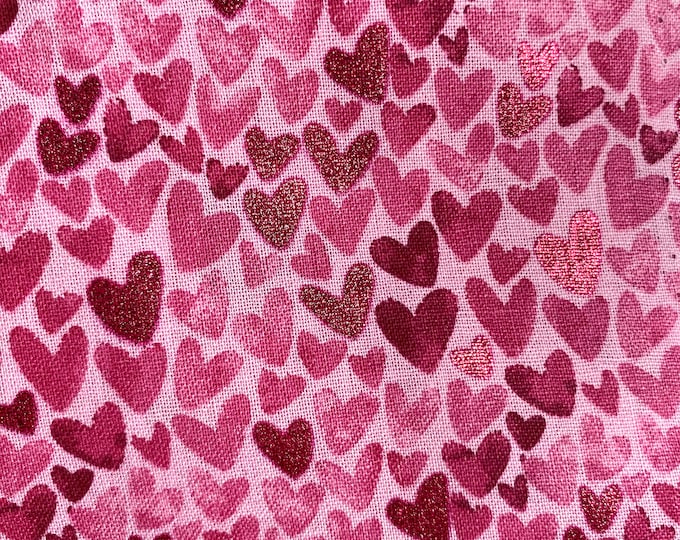 Fabric by the Half Yard - Packed Hearts Pink Foil, Valentines Day, Love ...