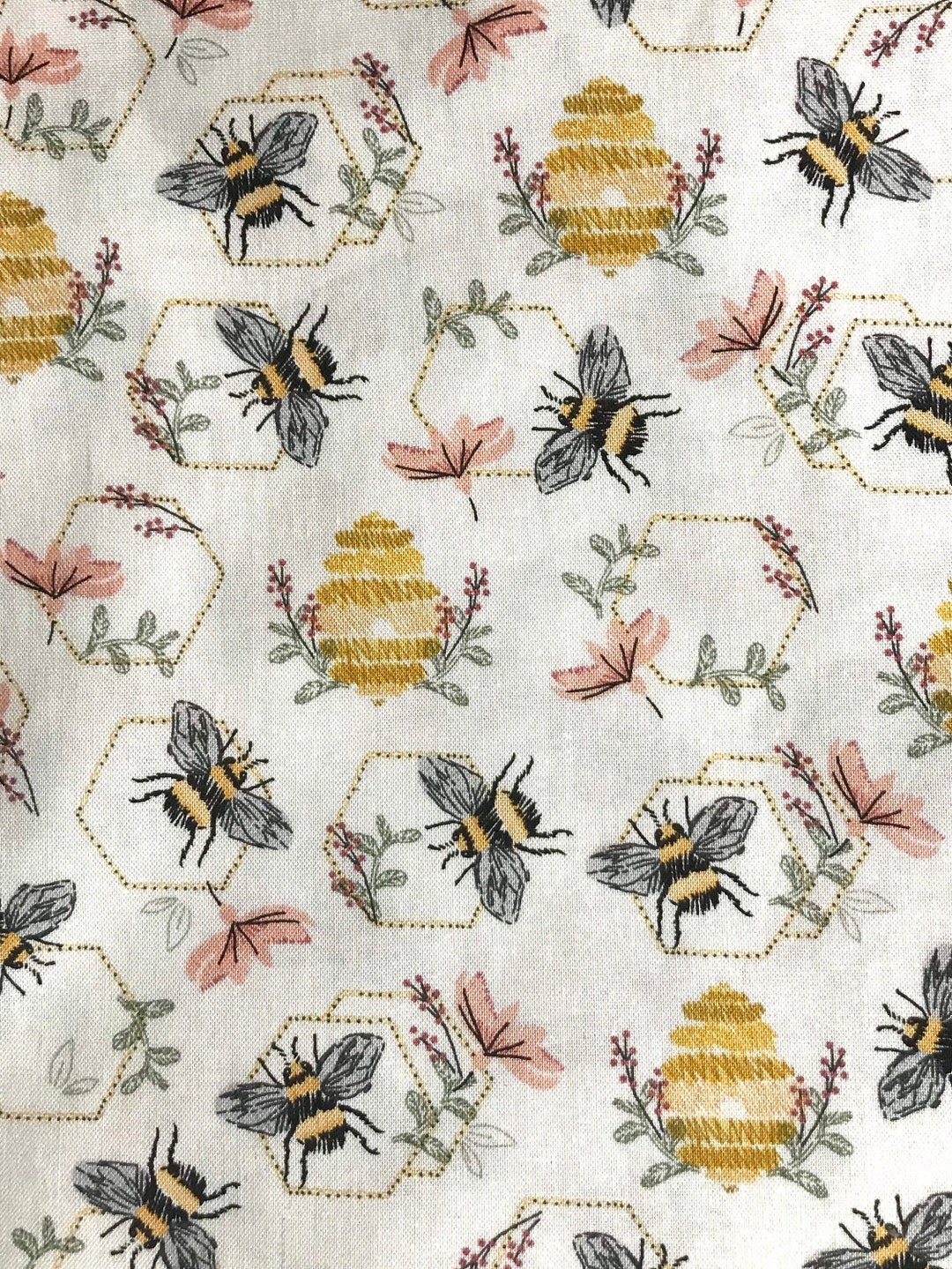 Fabric by the Half Yard- Embroidered Bees, A BEST SELLER, Garden Bees ...