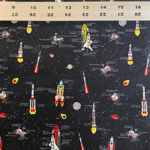 Fabric by the Half Yard - Rockets in Space, Outer Space, Outer Space ...