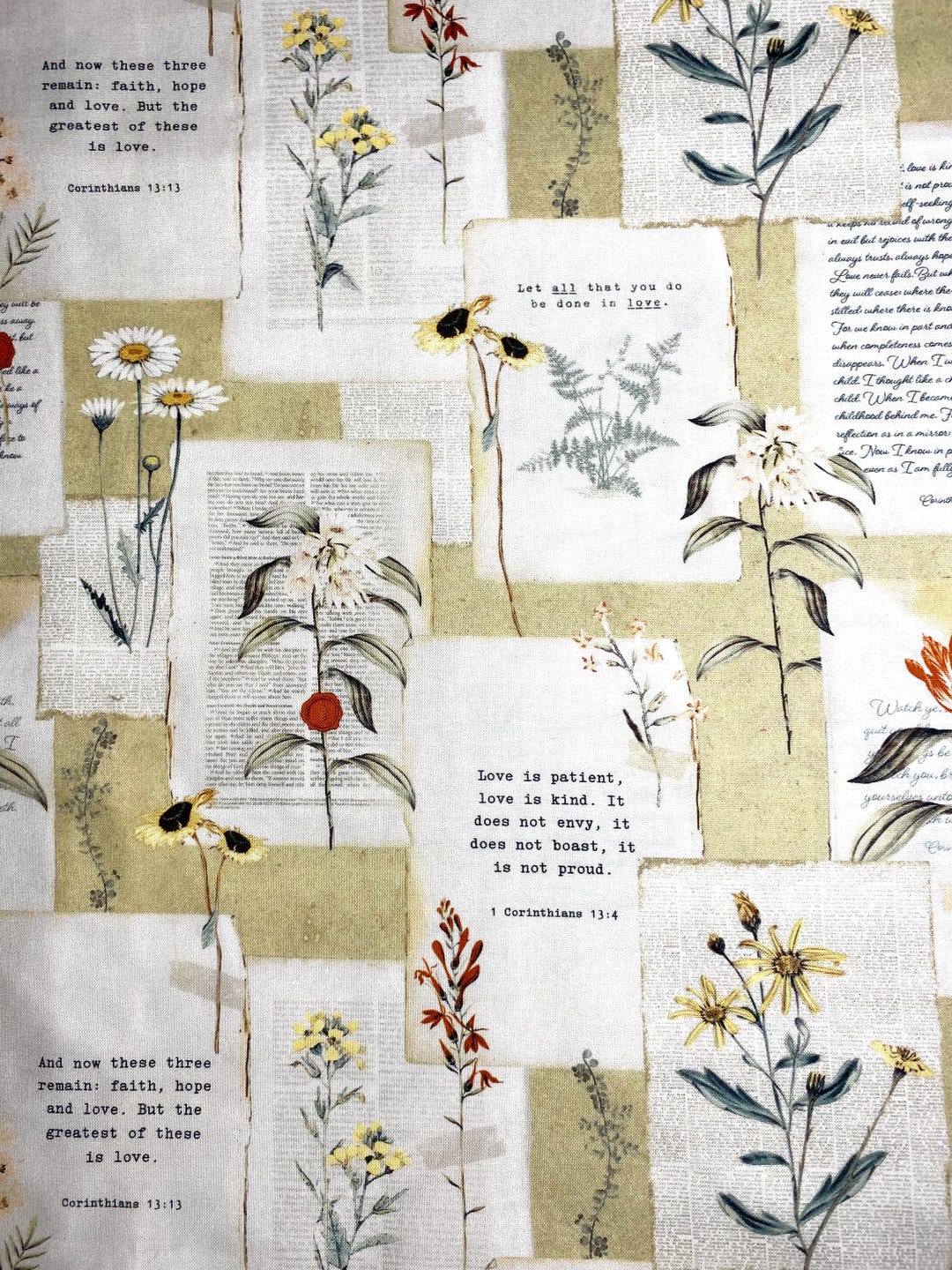 Fabric by the Half Yard - 1 Corinthians, Patchwork Fabric, Floral ...