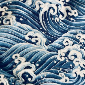 Fabric by the Half Yard Packed Waves, Blue, Metallic Silver, Ocean ...