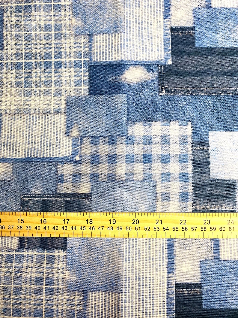 Fabric by the Half Yard, Patchwork Denim Design, Canvas Fabric, Duck ...