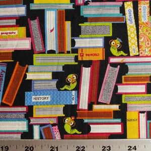 One Half Yard of Fabric - Bookworm, Books, Back to School Fabric ...