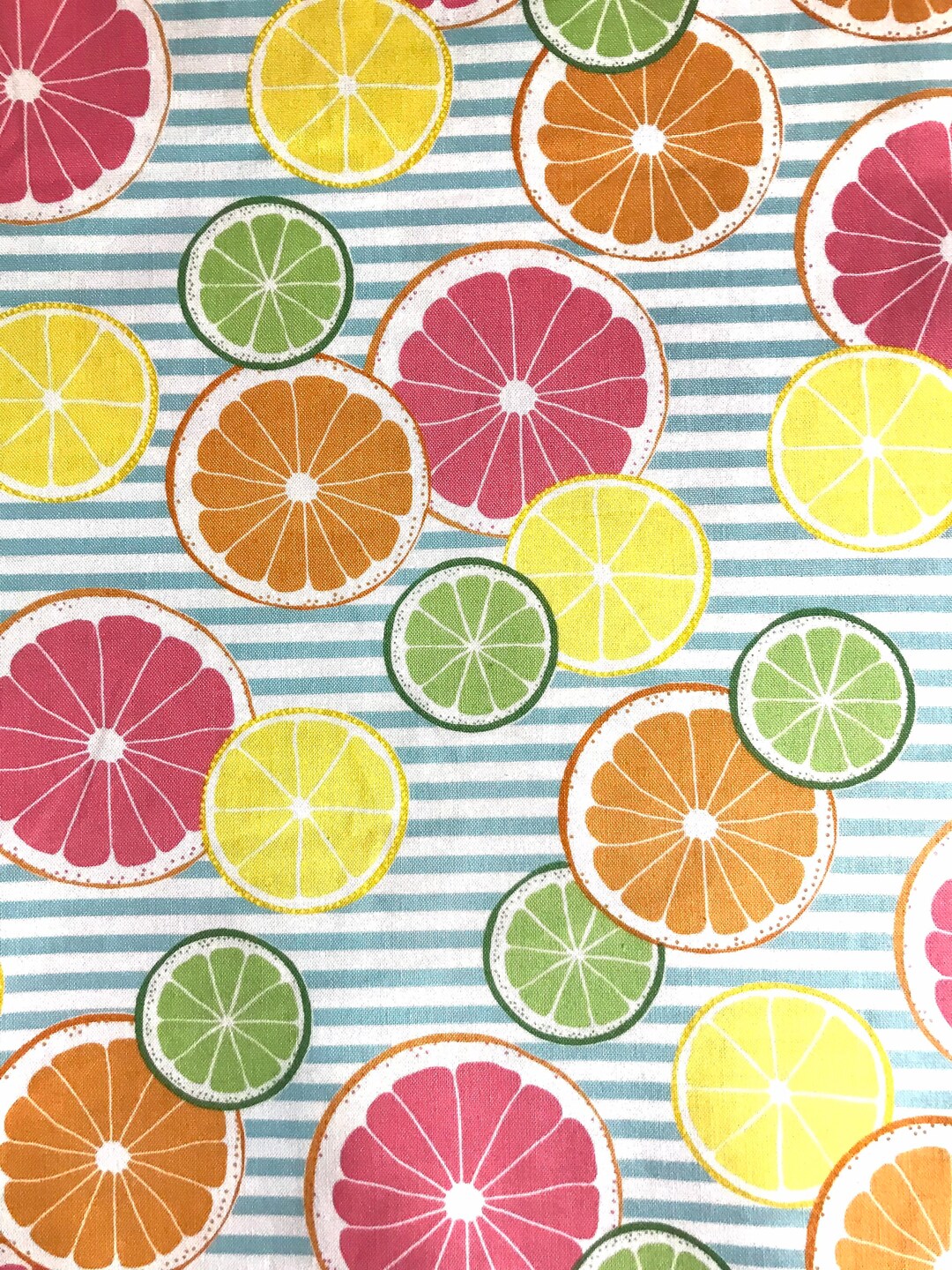 One Half Yard of Fabric - Citrus Slices Stripe, Lemon, Lime, Orange ...