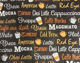 Coffee Fabric Coffee // Coffee Cafe Latte Fabric Pink and Mint Coffee ...
