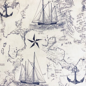 Fabric by the Half Yard - Nautical Fabric, Sailing Ships, Navy Blue ...