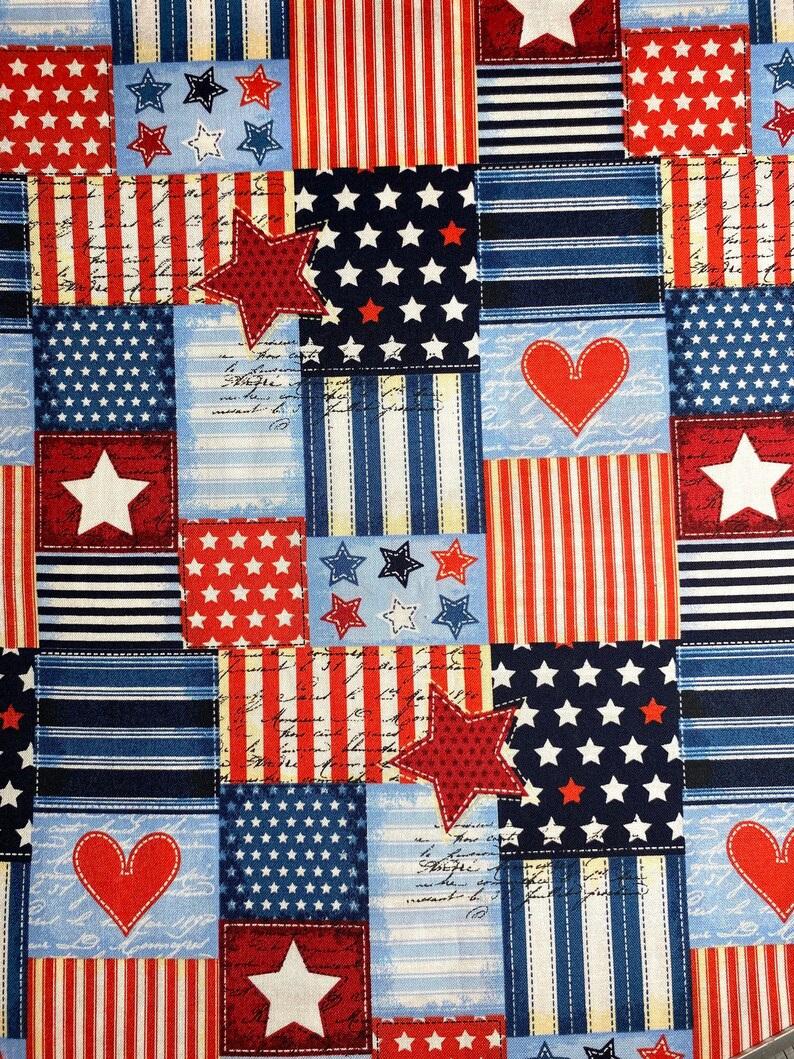 Fabric by the Half Yard - American Flag Patchwork, Heart of the US ...