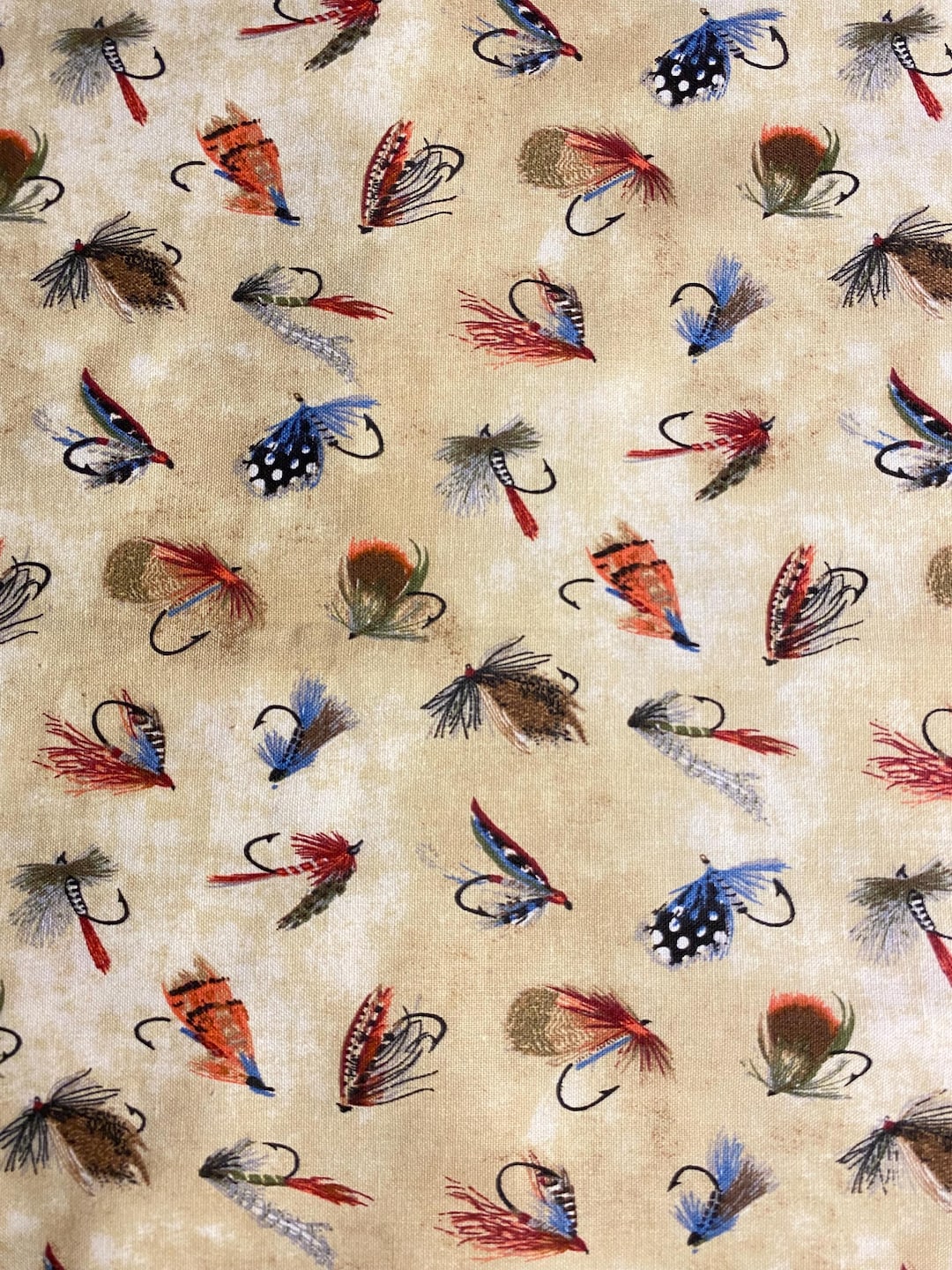 Fabric by the Half Yard - Fishing Lures on Tan, Fishing Fabric, Lure ...