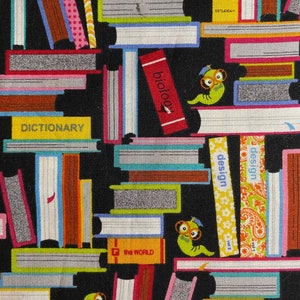 One Half Yard of Fabric - Bookworm, Books, Back to School Fabric ...