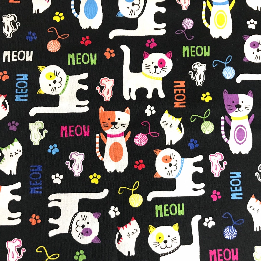 Fabric by the Half Yard - Meow Cats, Cat Fabric, Kids Fabric, Kitten ...
