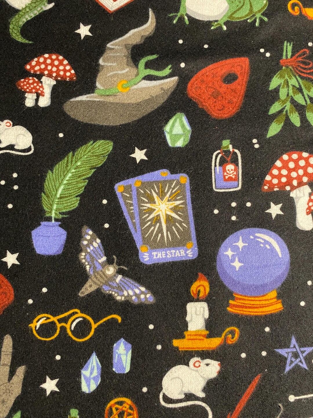 Fabric by the Half Yard - Magic Images on Black FLANNEL, Magic Fabric ...