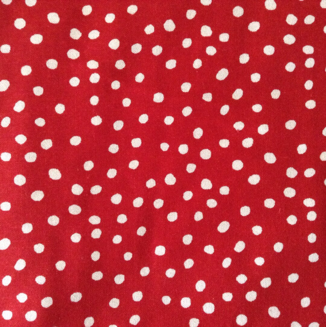 One Half Yard of Fabric Material Dots, White on Red, Snow, Irregular ...