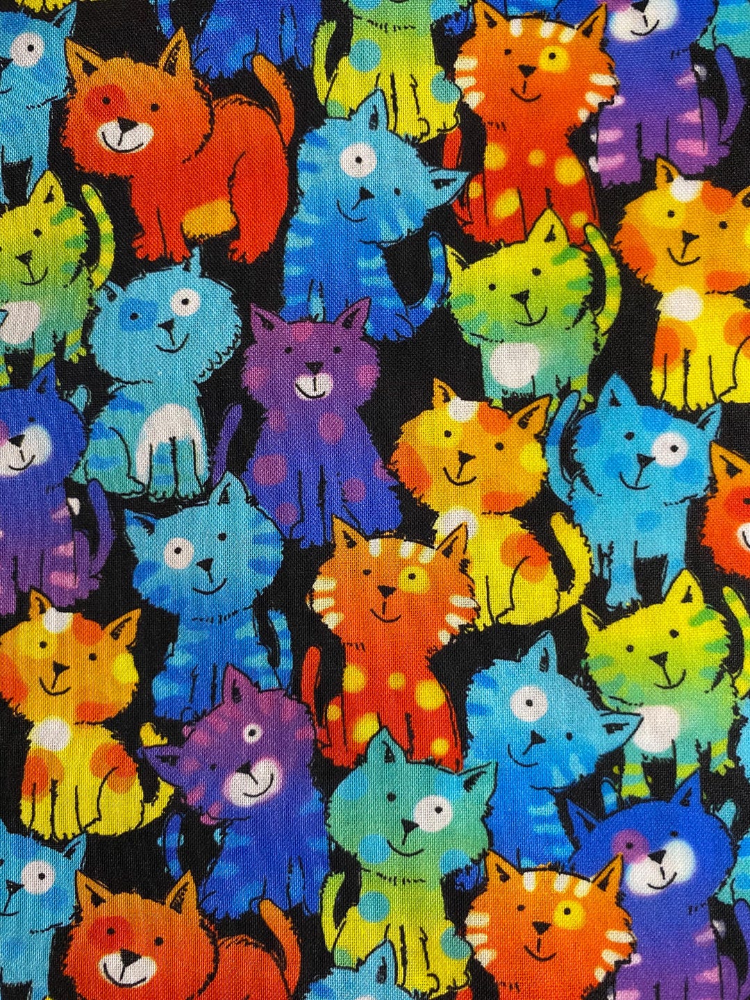 Fabric by the Half Yard, Rainbow Cats, Cat Fabric, Packed Cats, Floral ...