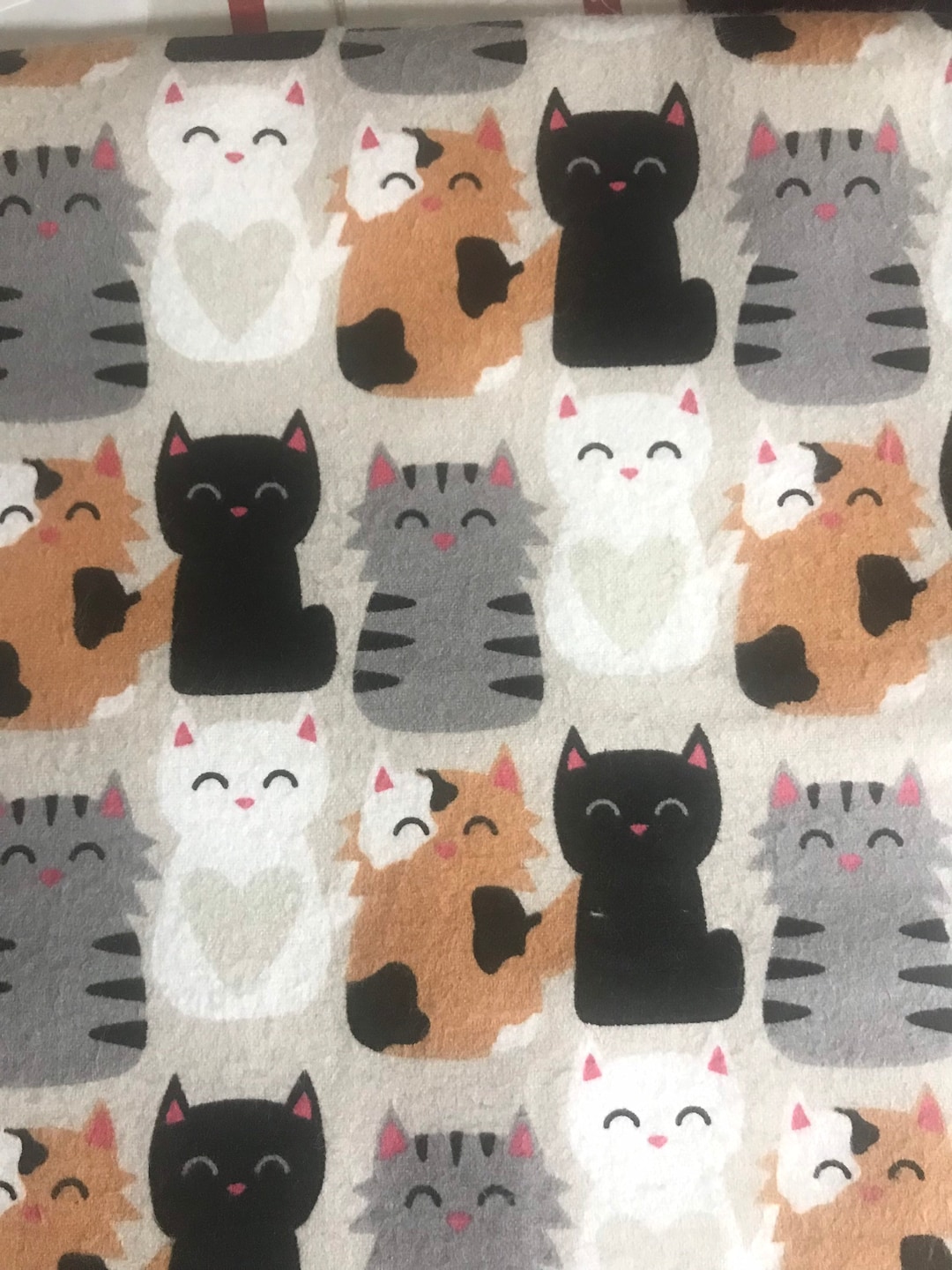 One 28 Inch Piece of FLANNEL Fabric - Close Together Cats, Cat Fabric ...