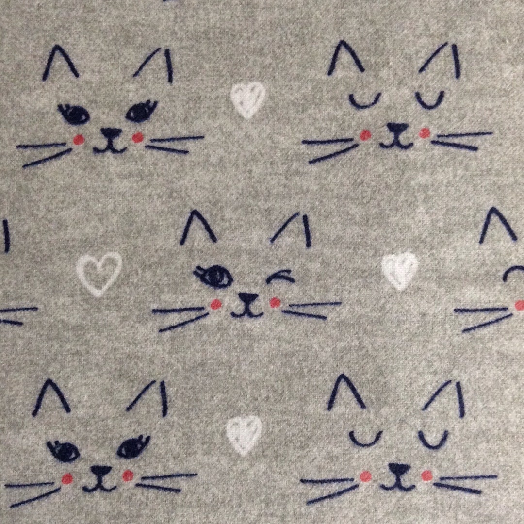 Fabric by the Half Yard - Hearts and Whiskers on FLANNEL, Cat Fabric ...