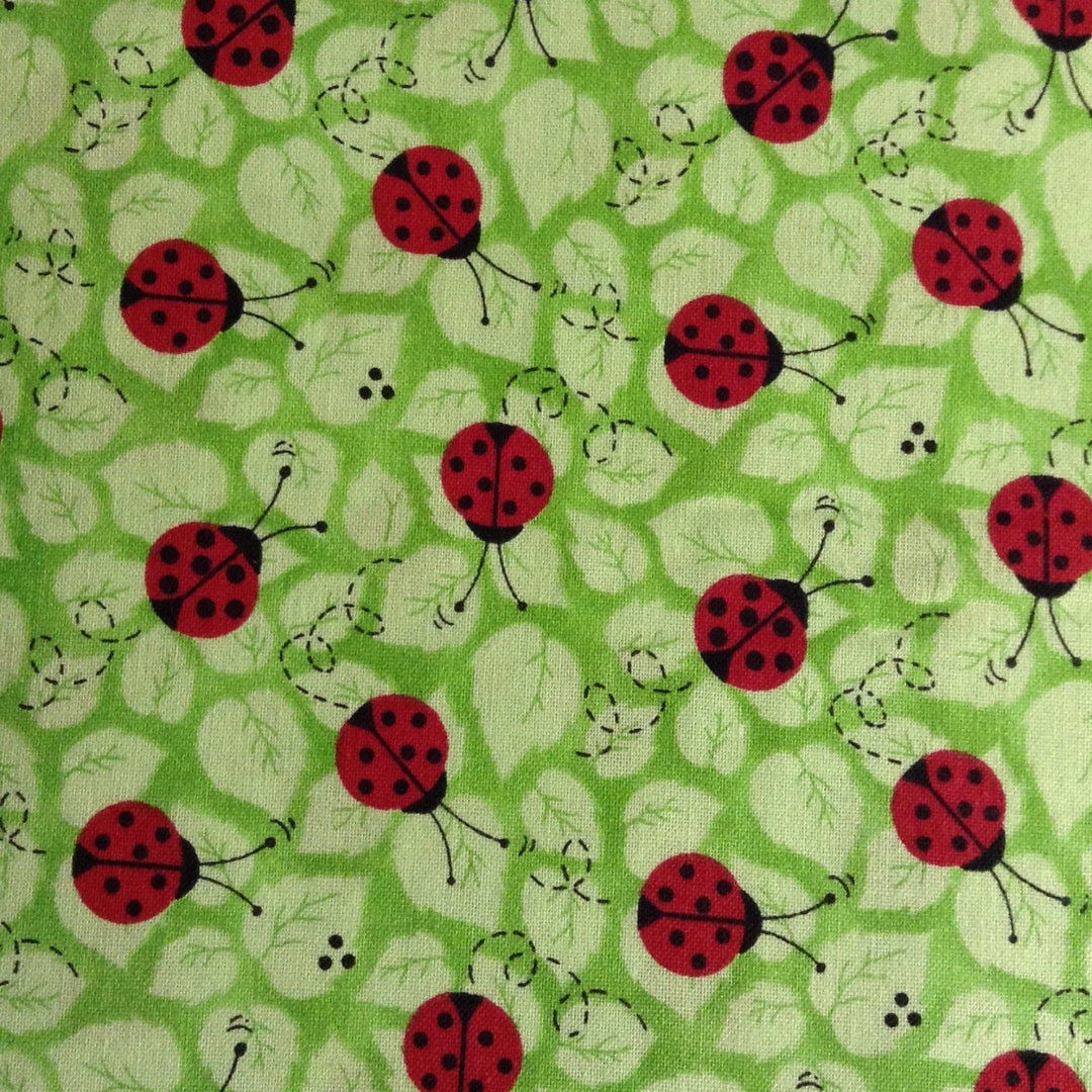 Fabric by the Half Yard - Little Ladybug Green, Ladybug Fabric, Insects ...