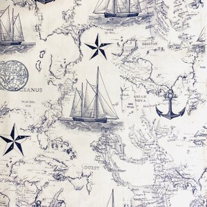 Fabric by the Half Yard - Nautical Fabric, Sailing Ships, Navy Blue ...