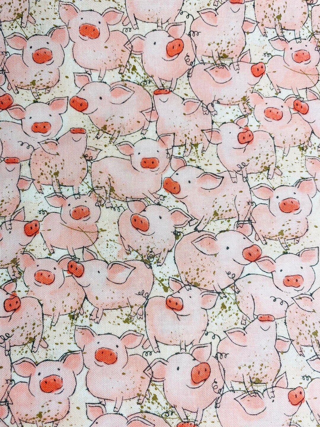 One Half Yard of Fabric Material - Watercolor Packed Pigs, Pig Fabric ...