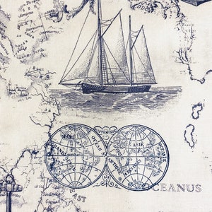 Fabric by the Half Yard - Nautical Fabric, Sailing Ships, Navy Blue ...