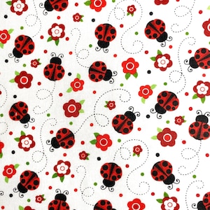 Fabric by the Half Yard - Ladybug Floral, Ladybug Fabric, White - Etsy