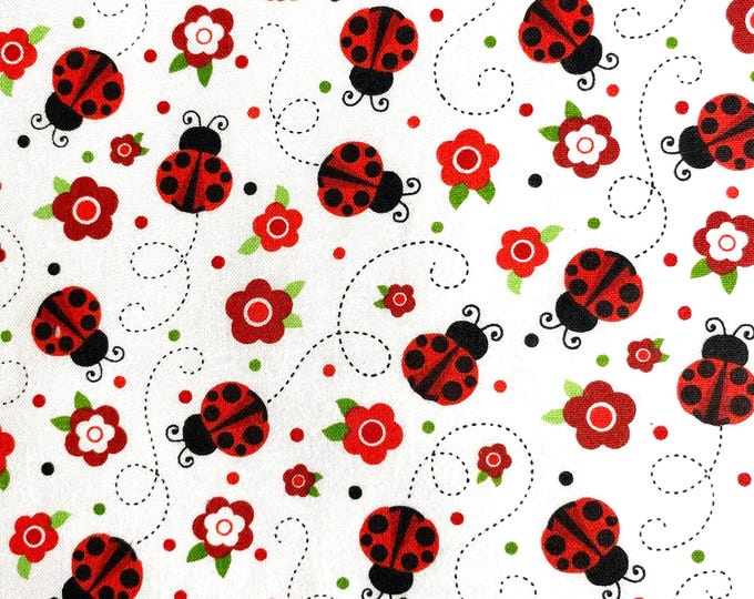 Fabric by the Half Yard - Ladybug Floral, Ladybug Fabric, White - Etsy