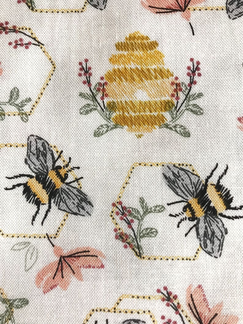 Fabric by the Half Yard- Embroidered Bees, A BEST SELLER, Garden Bees ...