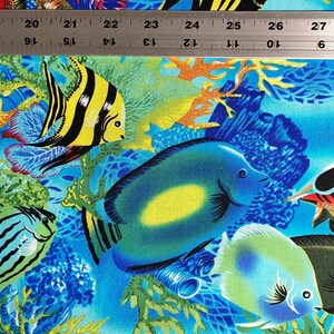 Fabric by the Half Yard - Tropical Fish, Sea Coral Fabric, Sea Turtle ...