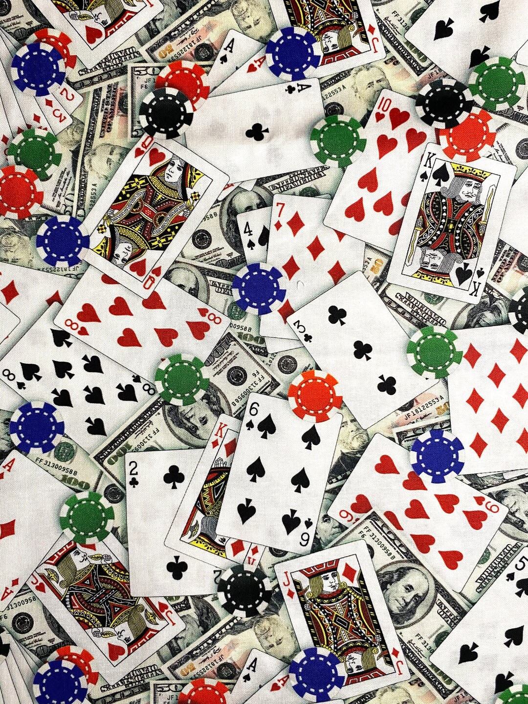 Fabric by the Half Yard - Playing Cards Fabric, Game Fabric, Poker ...