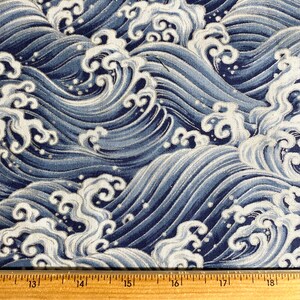 Fabric by the Half Yard Packed Waves, Blue, Metallic Silver, Ocean ...