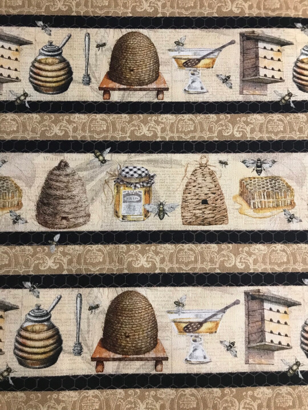 Fabric by the Half Yard Bee Stripe, Garden Bees, Bee Fabric, Bumble Bee ...