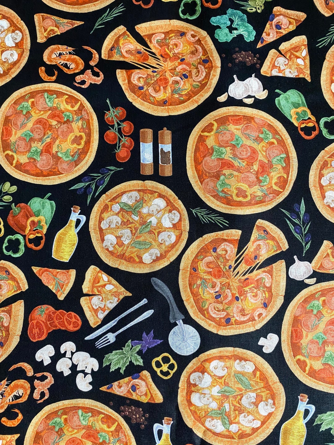 Fabric by the Half Yard - Pizza, Pizza Fabric, Food Fabric, Pizza Party ...