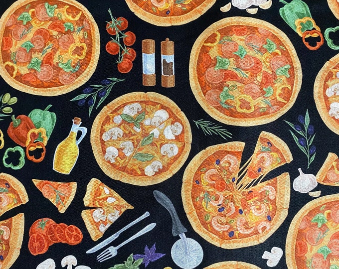 Fabric by the Half Yard - Pizza, Pizza Fabric, Food Fabric, Pizza Party ...