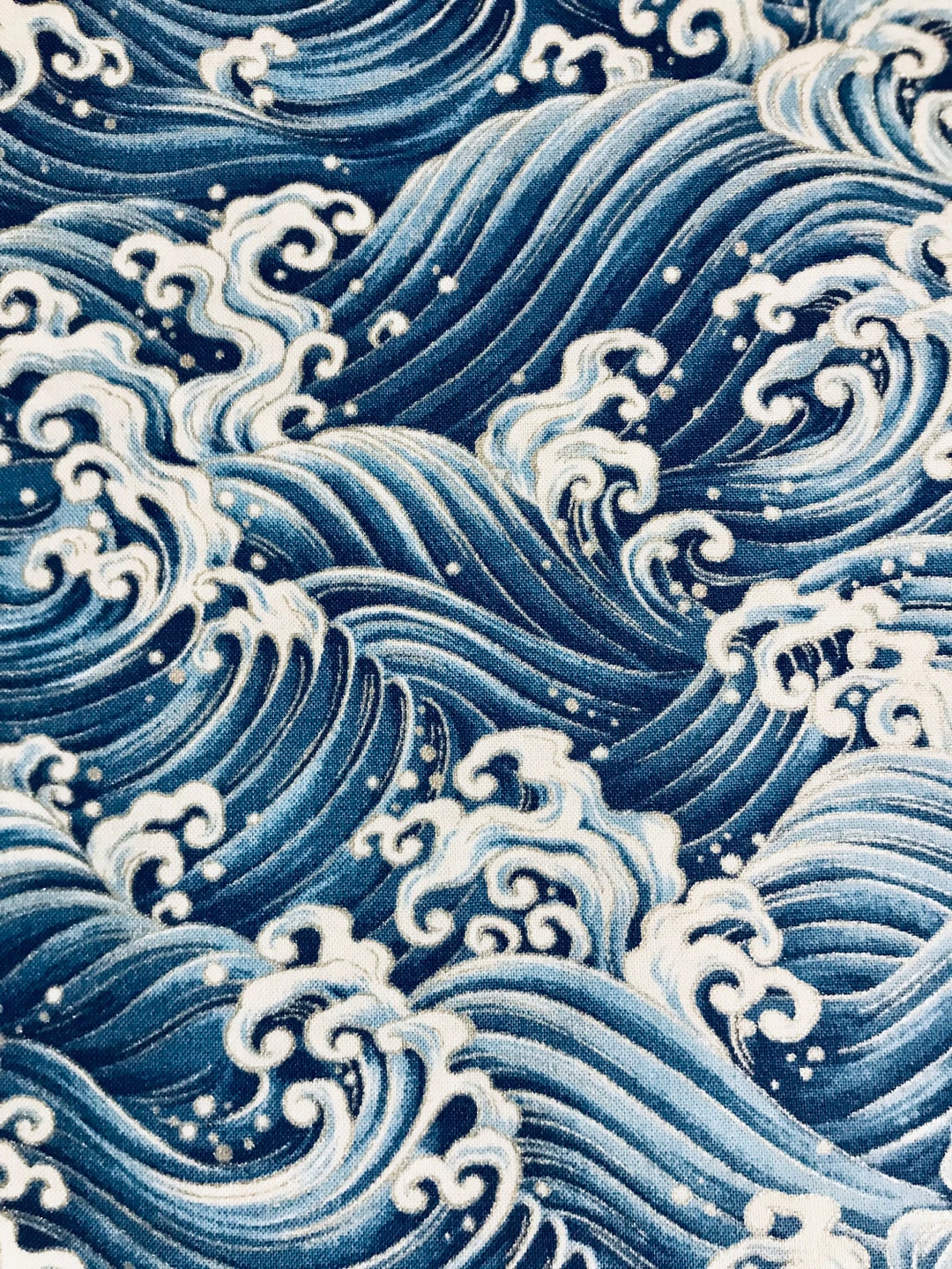 Fabric by the Half Yard Packed Waves, Blue, Metallic Silver, Ocean ...