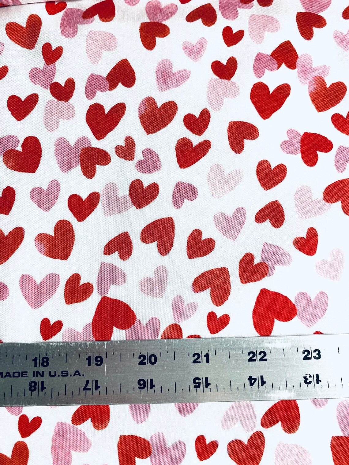 Fabric by the Half Yard - Tossed Hearts, Heart Fabric, Pink Hearts, Red ...