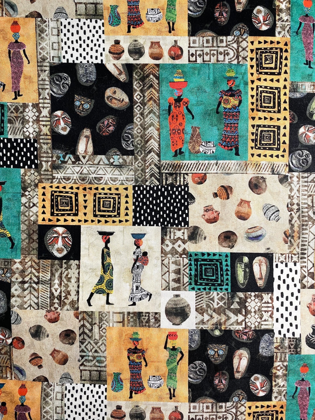 Fabric by the Half Yard - Tribal Patchwork, Designer Fabric, Patchwork ...