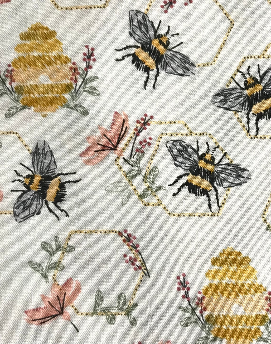 Fabric by the Half Yard- Embroidered Bees, A BEST SELLER, Garden Bees ...