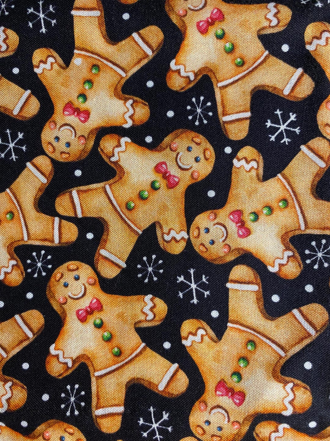 Fabric by the Half Yard - Gingerbread on Black, Christmas Fabric ...