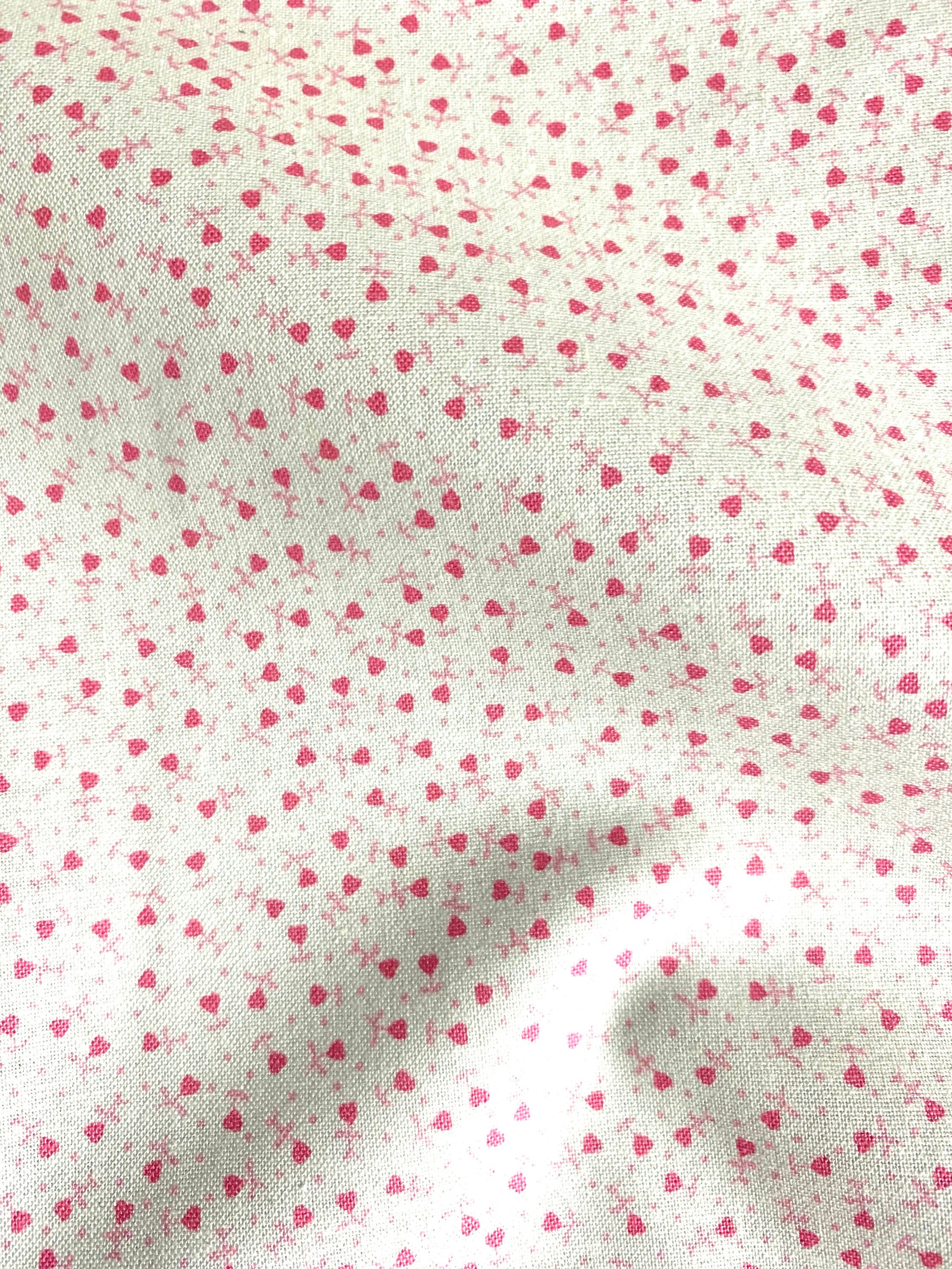 Fabric by the Half Yard - Mini Pink Hearts, 3/16 Inch Hearts, Nursery ...