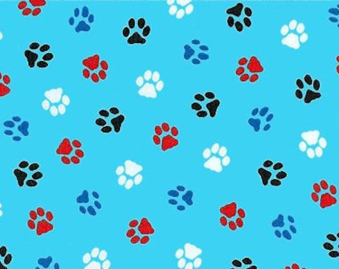 Two Remnants of Fabric Material Doggy Dog Paw Print Mischief Sky Blue ...