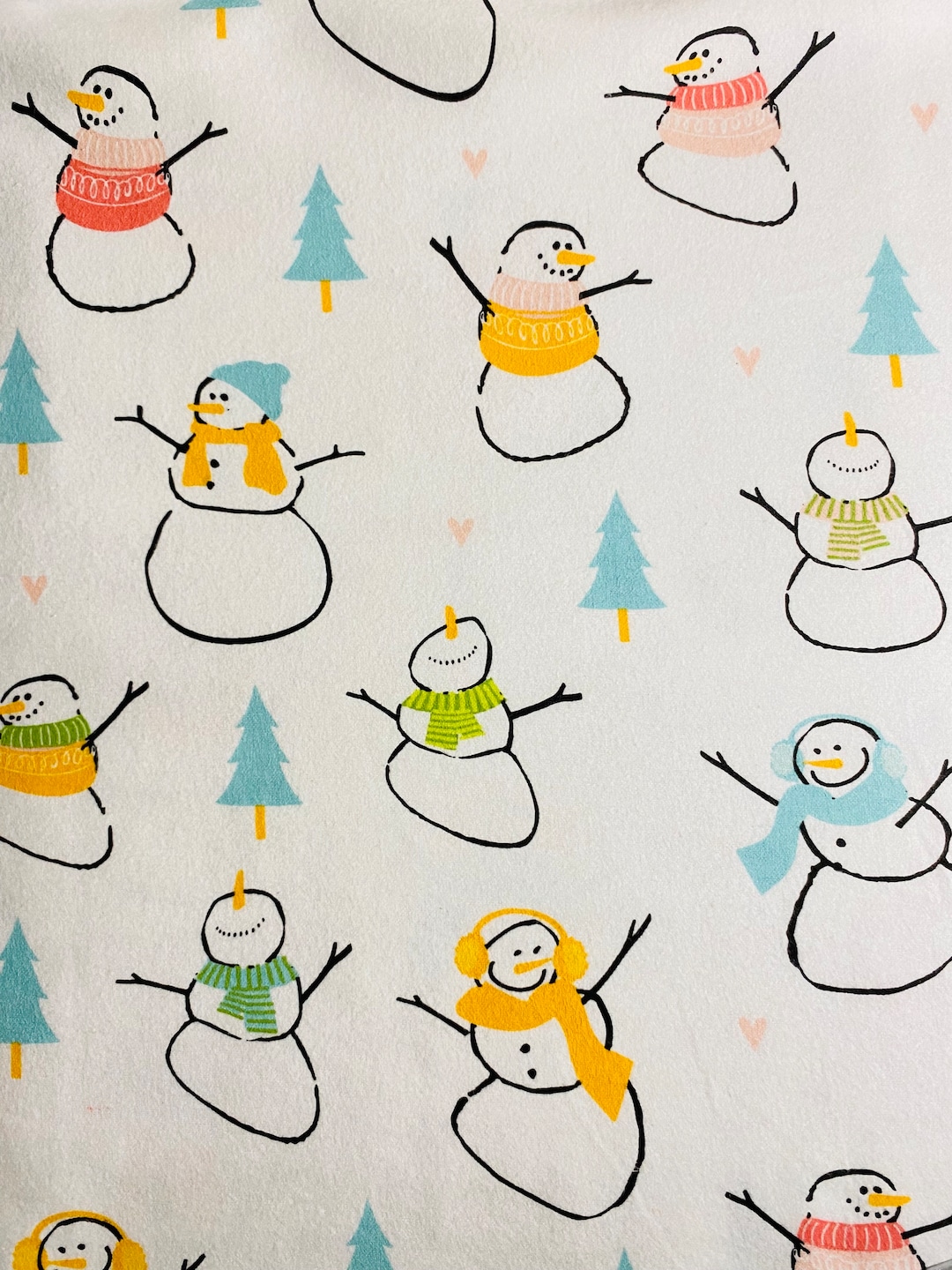 Fabric by the Half Yard - Snowmen Pastel, FLANNEL Fabric, Christmas ...