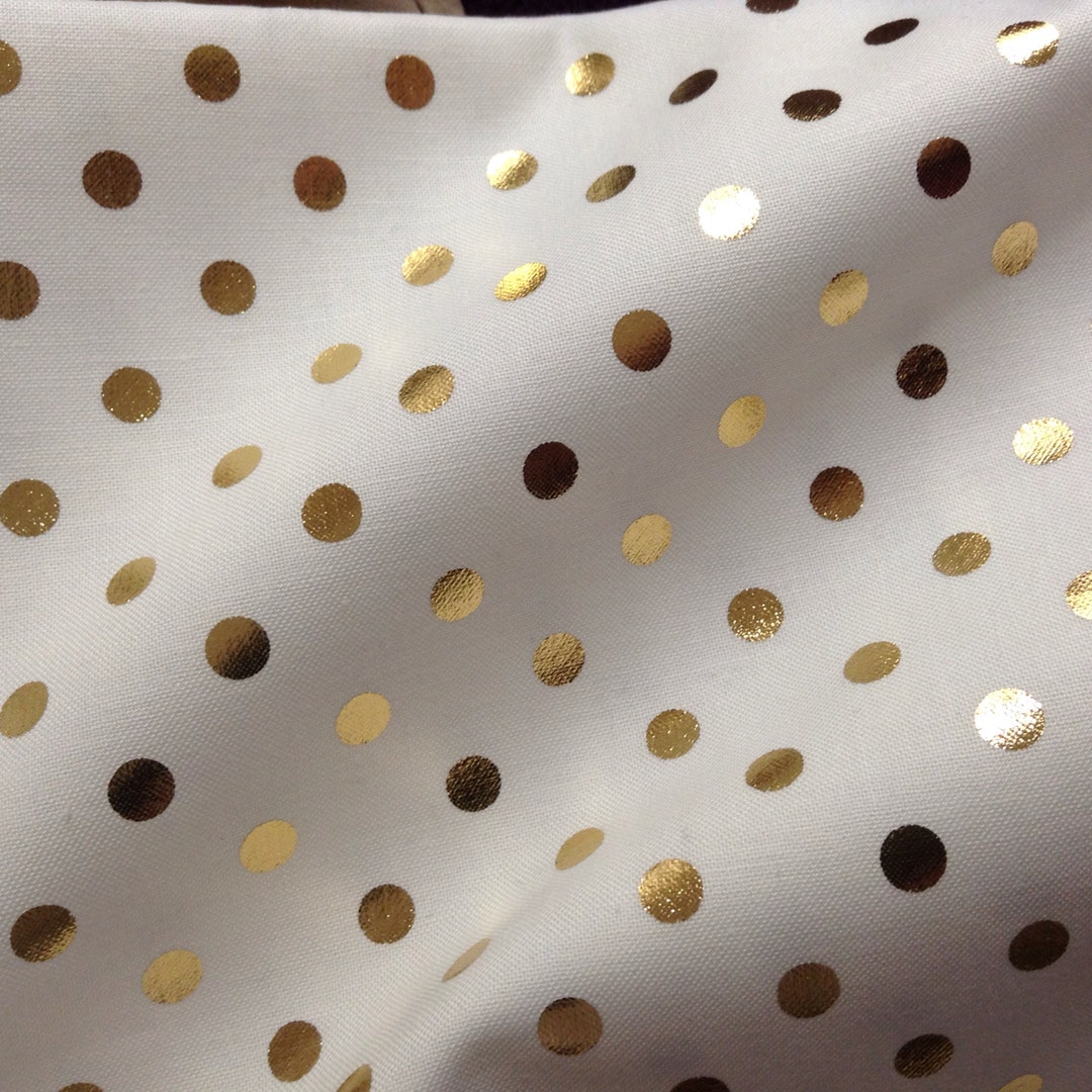 Fabric by the Half Yard - Metallic Gold Dots on White Cotton Fabric ...